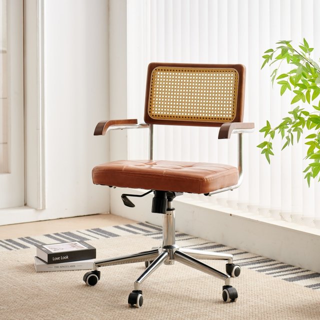 Rattan office chair home backrest desk swivel chair bedroom comfortable ...