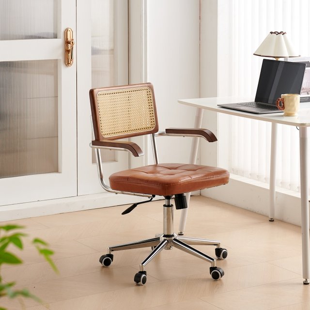 Rattan office chair home backrest desk swivel chair bedroom comfortable ...