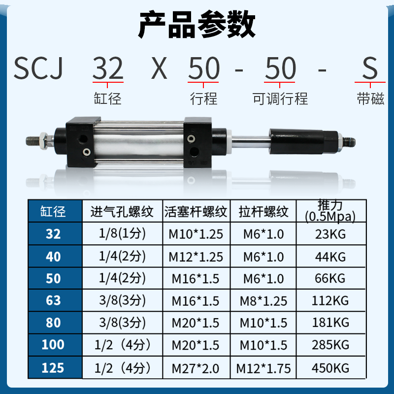 SCJ pneumatic cylinder itinerary can be adjusted SCJ32-40-63-80-100-125 ...