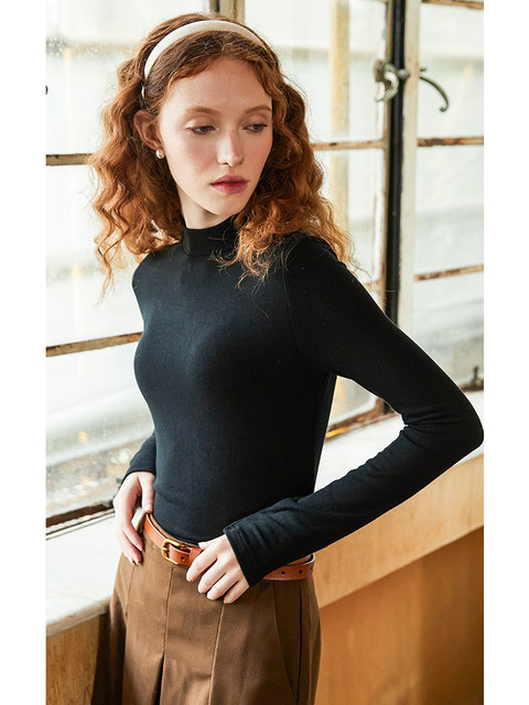 Spring is also white, versatile half-high neck slim fit slim base shirt ...