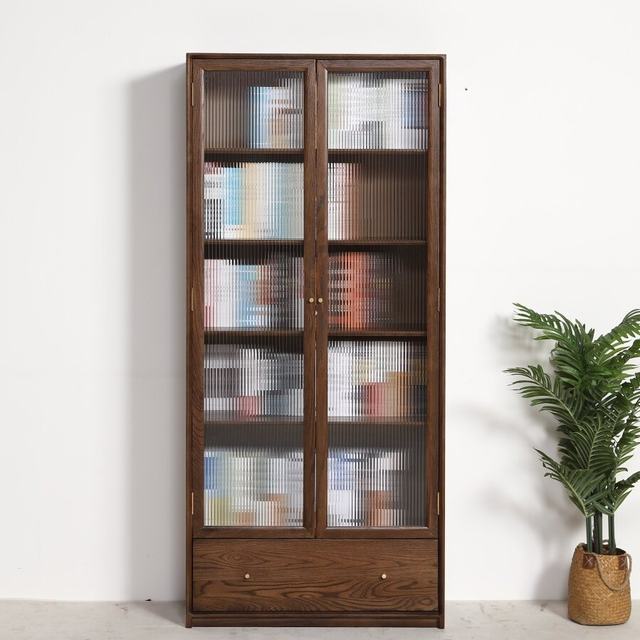 Pure solid wood red oak bookcase combination bookshelf black walnut ...