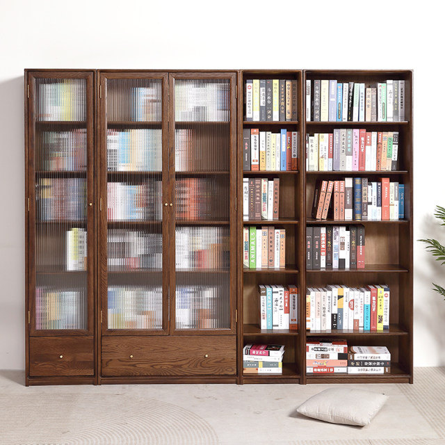 Pure solid wood red oak bookcase combination bookshelf black walnut ...