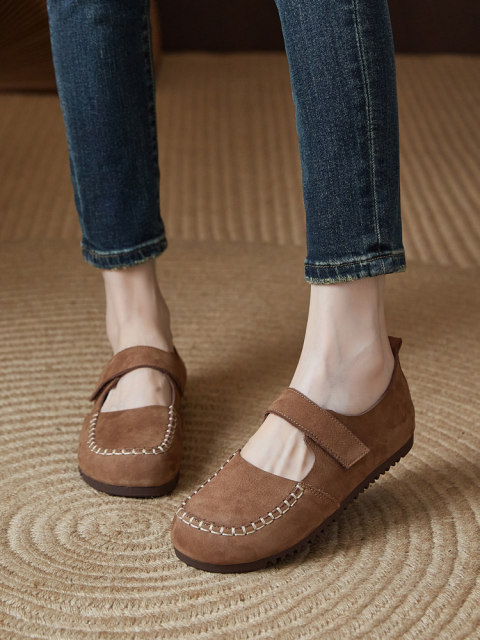 Leather Marizen Women's Single Shoes 2024 Autumn New Flat Soft Noodles ...