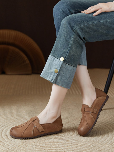 Genuine Leather Flats Women's 2024 Autum New arrival Soft Thick-Soled ...