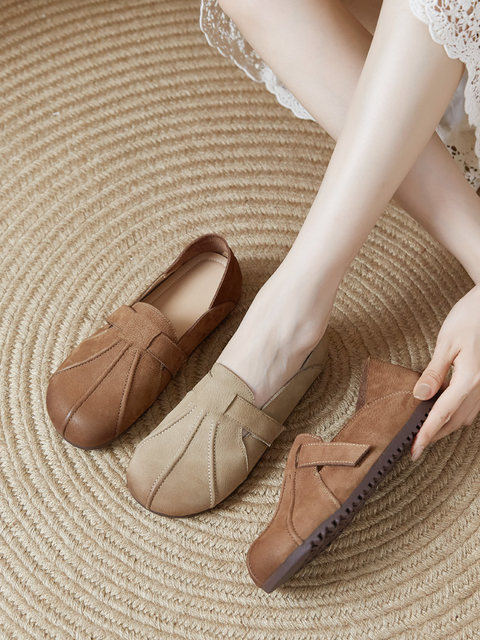 Genuine Leather Flats Women's 2024 Autum New arrival Soft Thick-Soled ...