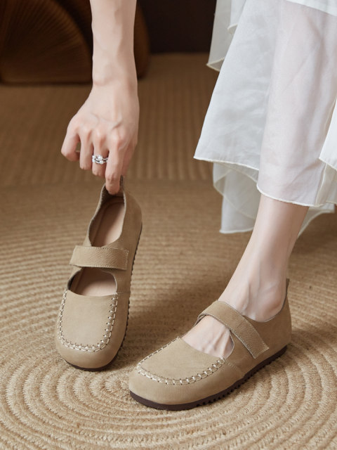 Leather Marizen Women's Single Shoes 2024 Autumn New Flat Soft Noodles ...