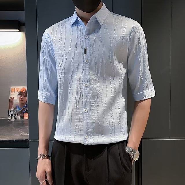 High-end solid color shirt for men's summer thin ice silk shirt for men ...