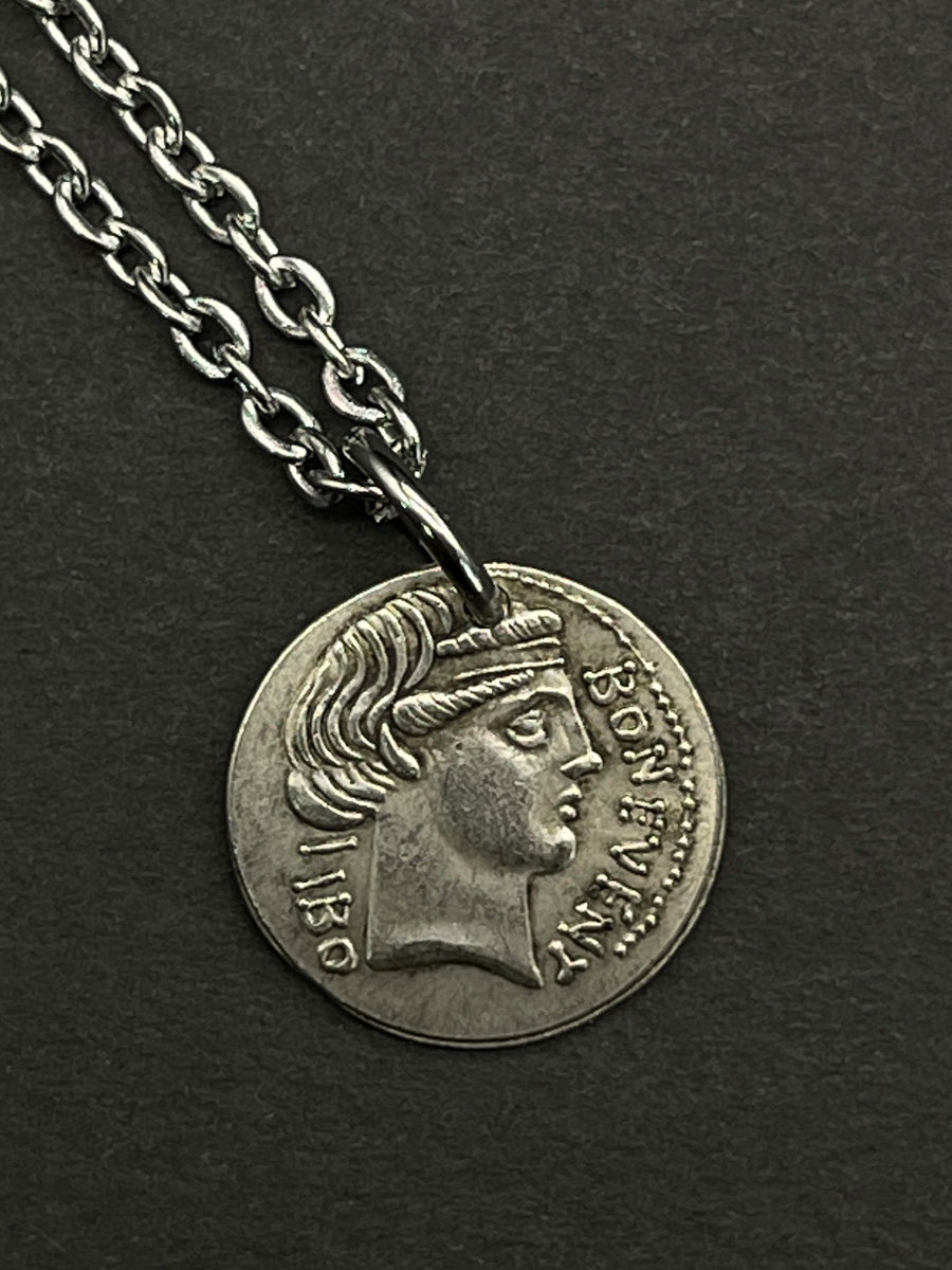 Roman Goddess Luck Dinari Coin Pendant - Silver-Plated Alloy