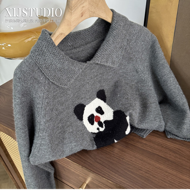 Xijia large size women's winter clothes small lapels panda doll collar ...