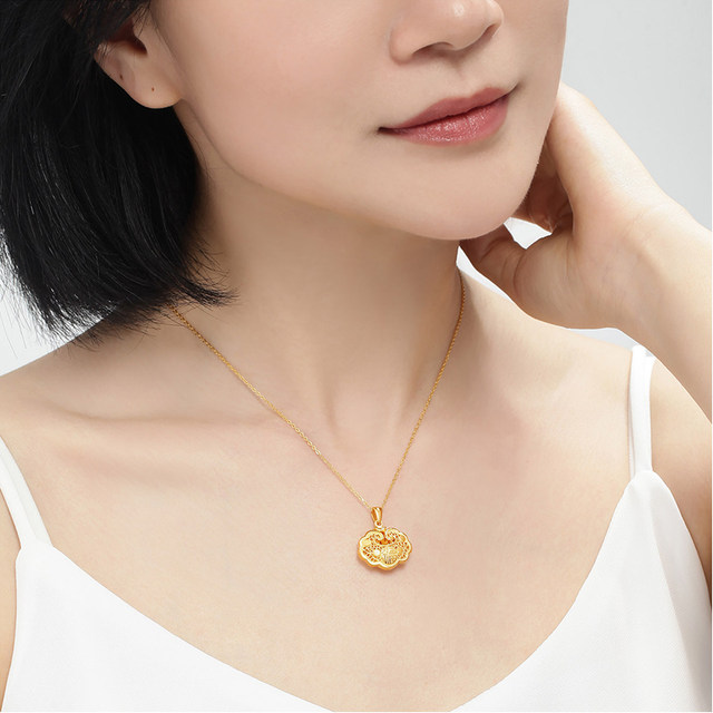Ming brand jewelry gold pendant pure gold baby blessing hollow word ...
