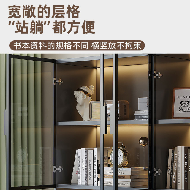 Bookcase with glass door dust-proof light luxury against the wall ...