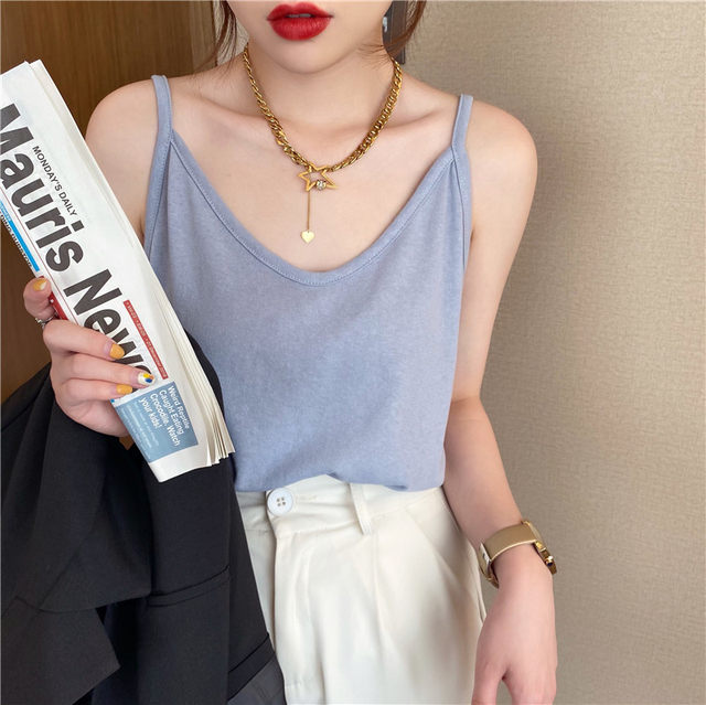 V-neck sling women's summer inner wear ice silk vest outer wear cover ...