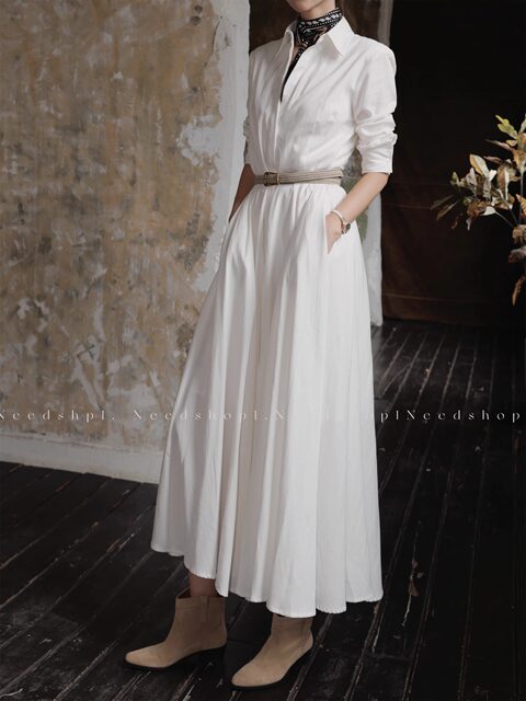 NeedShop1 autumn new white simple intellectual loose slim shirt dress ...
