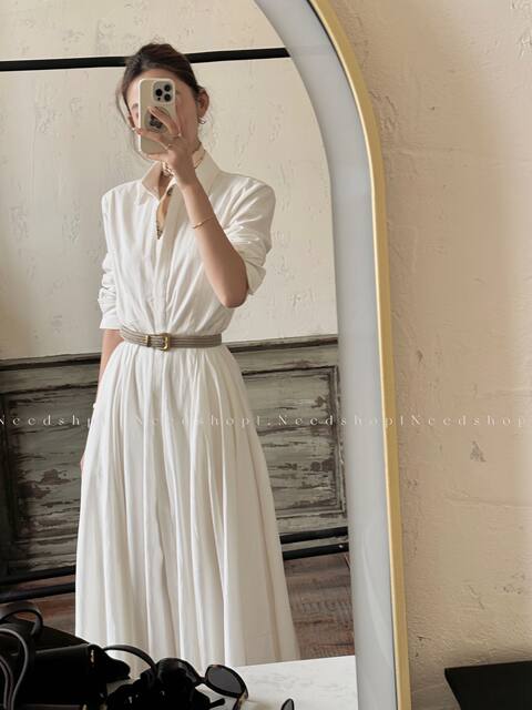 NeedShop1 autumn new white simple intellectual loose slim shirt dress ...