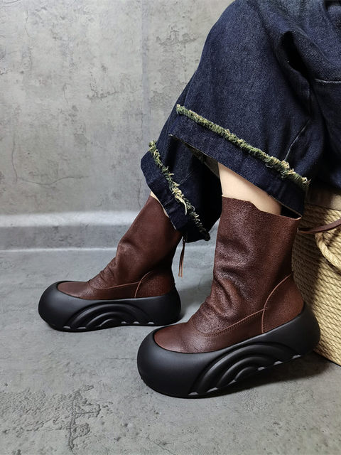 April Allure Light Luxury Handmade Thick Soled Genuine Leather Short ...