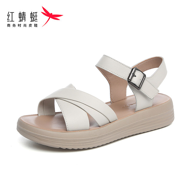 Red Dragonfly Sandals Summer 2025 new flat sole soft bottom cowhide ...