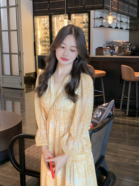 2024 Summer Korean V -neck Spring Spring Flower Dress Women's Long ...