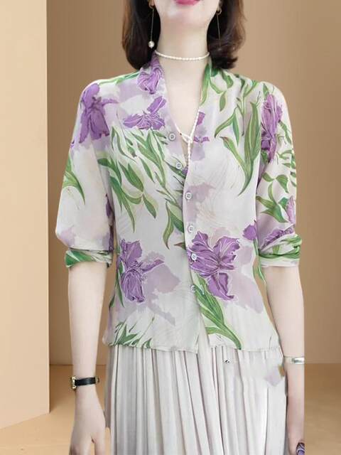 Spring and Autumn Shirt Top 2025 New Women's Shirt Silk Summer Short ...