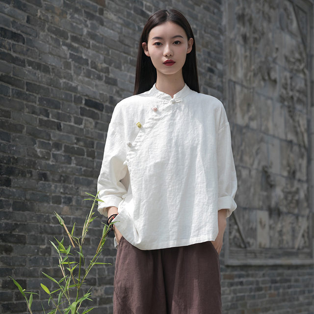 New Chinese style Chinese style buttoned cotton linen long-sleeved ...
