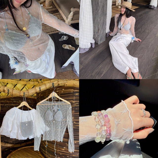 TZCO 25 summer star perspective shirt mesh elastic star embroidery ...