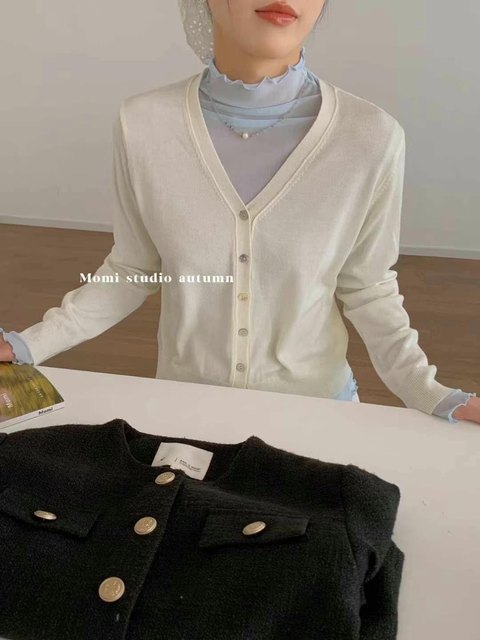 Early autumn MOMI small lazy style silk wool cardigan wool mulberry ...