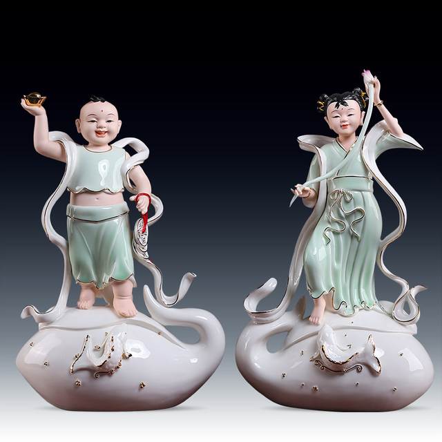 Dai Yutang Ceramics Shanci Lady Dragon Girl a pair of Buddha statues ...