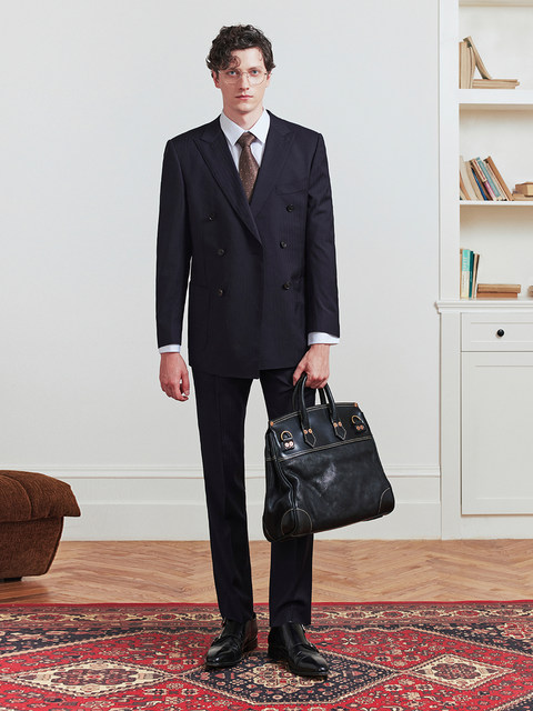 Bopin herringbone pure wool business suit men's double-breasted groom's ...
