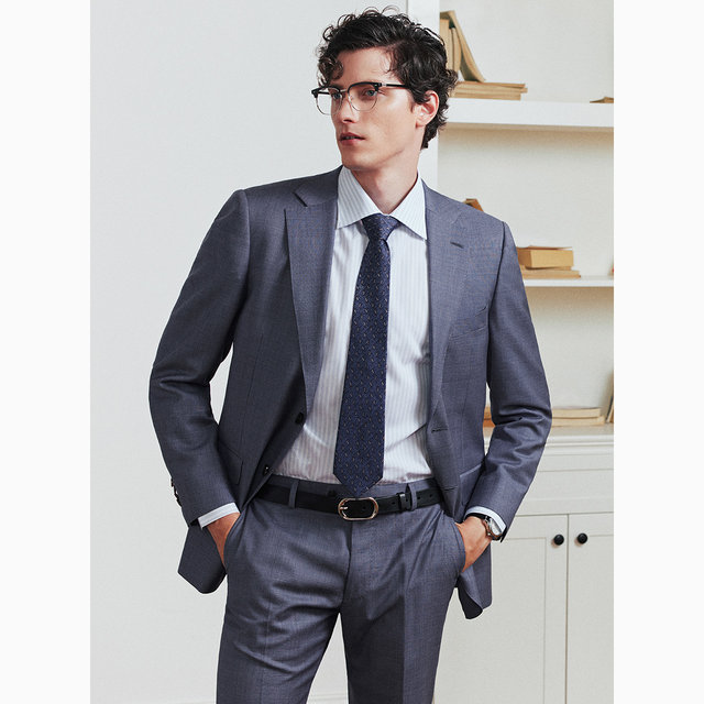 Perpin Pure Australian Wool Blue Textured Business Suit Suit Men's ...