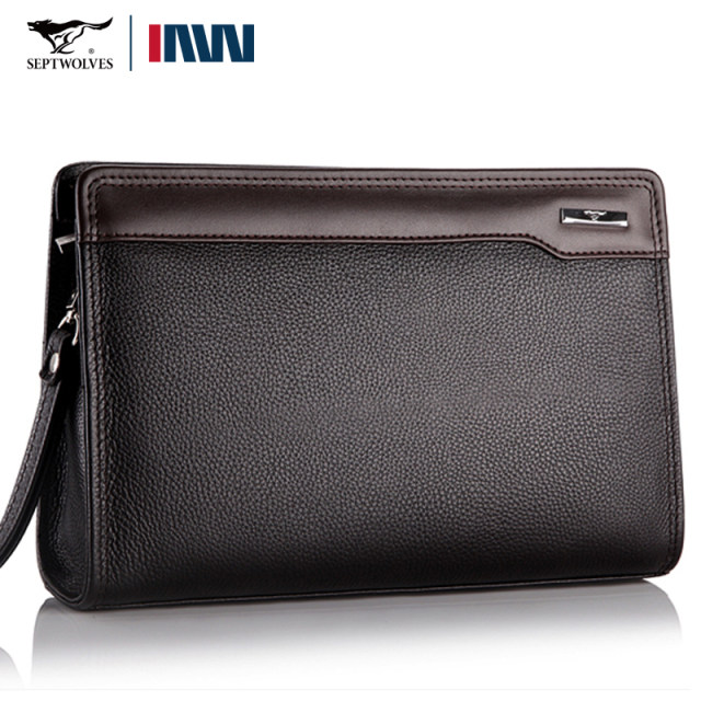 Authentic Septwolves men's handbag pure first-layer cowhide clutch bag ...