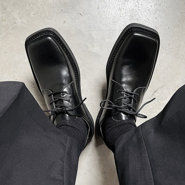 Square-toe low-cut small leather shoes for men, fashionable formal wear ...
