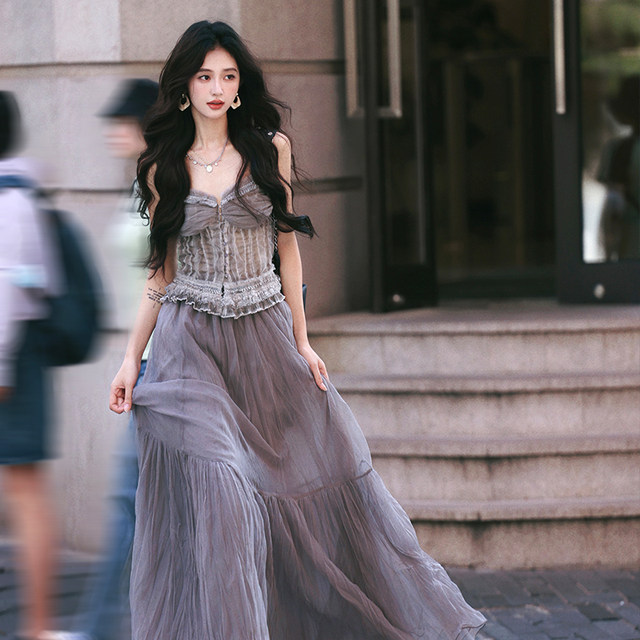 AZure Retro Heavy Industry Tie-Dye Lace Camisole Smudged Vest High ...