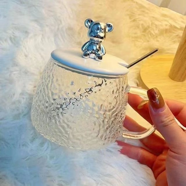 Japanese-style cartoon bear glass net red hot style water cup with ...