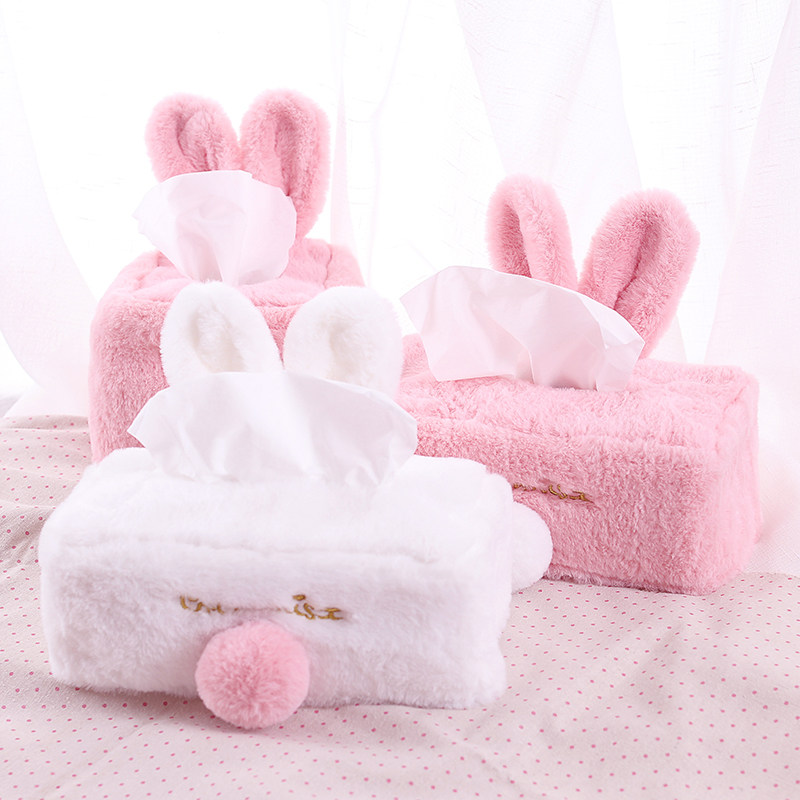 Plush Tissue Box Cover - Cute Cartoon Pink Girl Heart Style