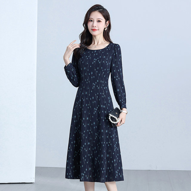 Ellen Point Printing Long -sleeved Temperature Dress 2024 Early Autumn ...
