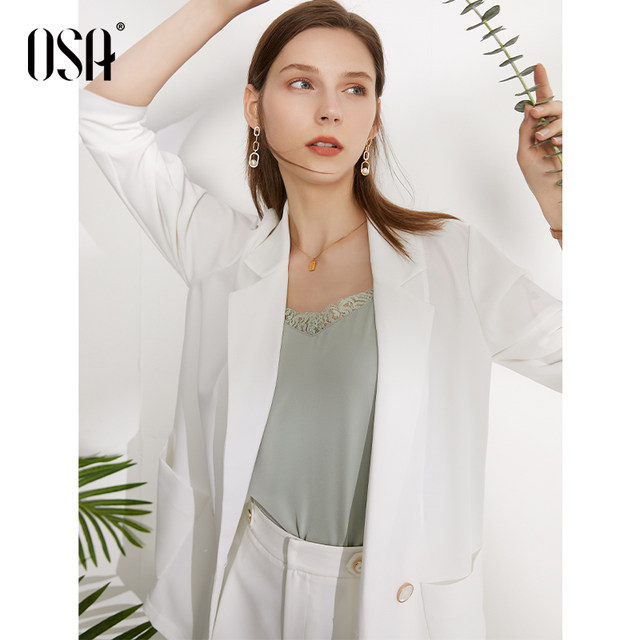 OSA blue thin seven -point sleeve small suit jacket Women's spring ...