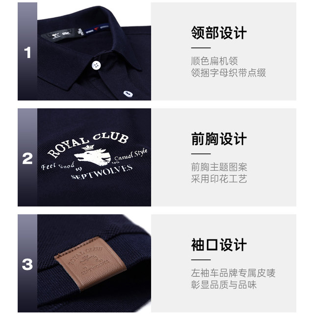 Solid color polo shirt lapel Septwolves pure cotton short-sleeved men's ...