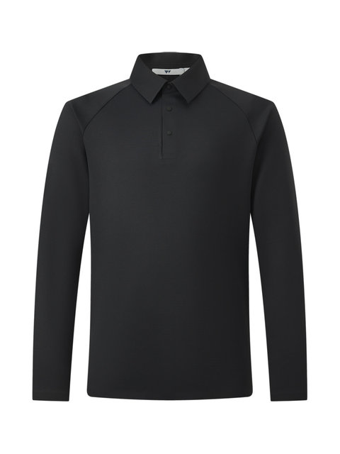 Septwolves black long-sleeved POLO shirt for men in spring and autumn ...