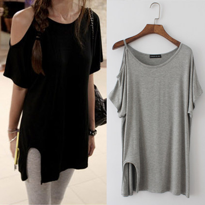 Drooping shoulder leaky modal top for women's summer one-shoulder ...