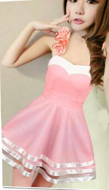 New contrasting color tube top suspender dress high waist wrap dress a ...