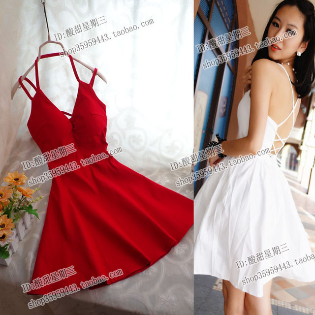 Nightclub Dress Women's Sexy Deep V Halter Suspender Skirt Back Cross ...