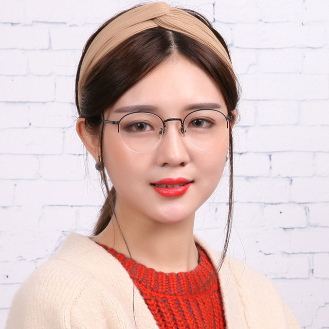 Half-rim myopia glasses frame for women, retro round frame, lower half ...