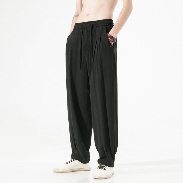 Chinese style men's drapey breathable casual pants Chinese style loose ...