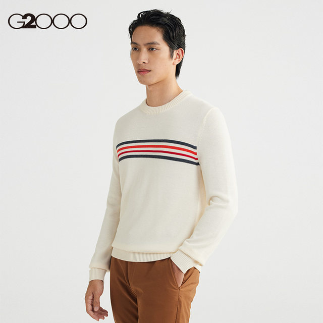 G2000 men's youth wool sweater men's round neck V-neck autumn and ...