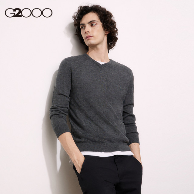 G2000 men's youth wool sweater men's round neck V-neck autumn and ...
