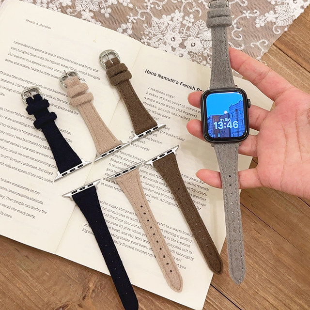 Autumn and winter plush leather small waist iwatch strap S10 suitable ...