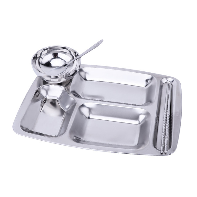 304 stainless steel fast food plate rectangular division of rice plate ...