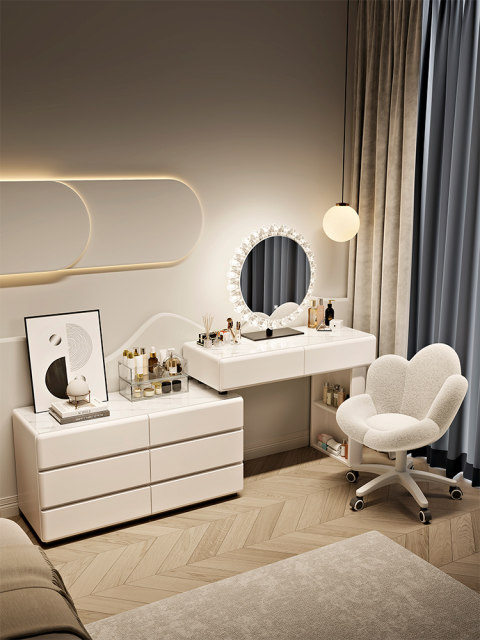 2024 new dressing table solid wood creamy bedroom light luxury makeup ...