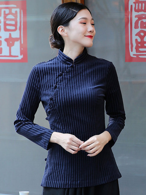 Cheongsam top female pure cotton long -sleeved autumn dress large -size ...