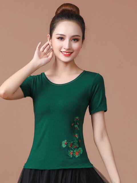 Square dance shirt Short -sleeved female Xia Qiu Model net gauze red ...