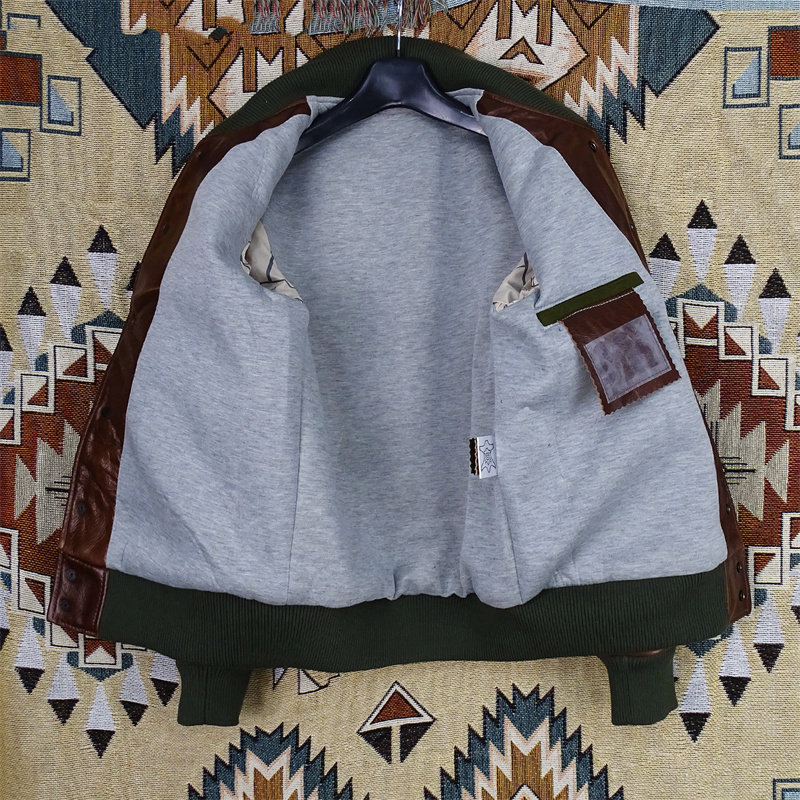 Mkekem Men's Leather Jacket - Wool Blend Baseball Coat